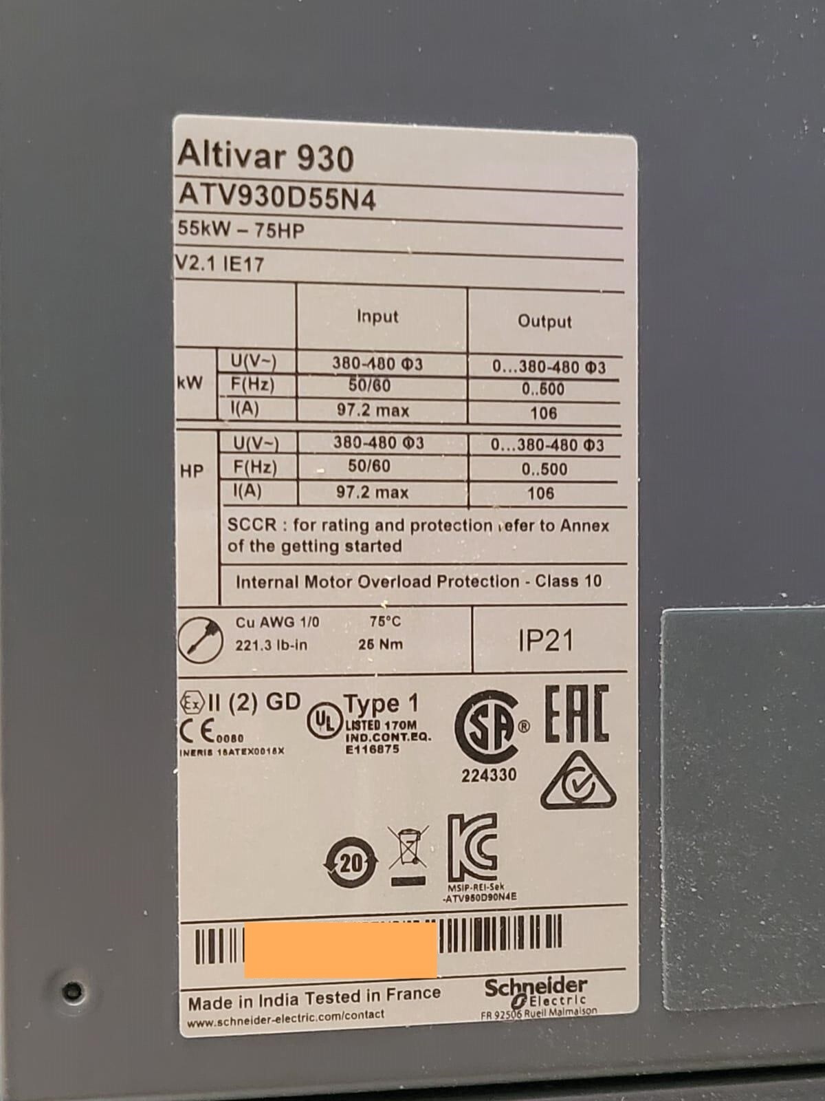 ATV930D55N4 Schneider electric, Altivar Process ATV900, ATV930, 55 kW ...