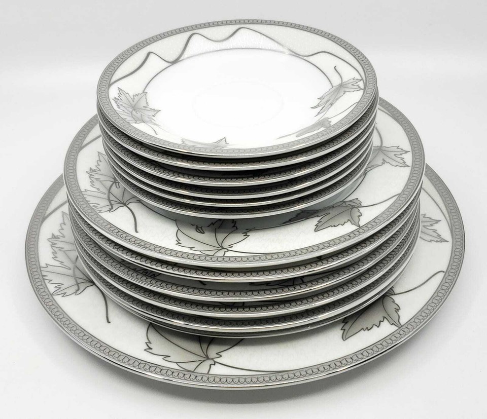 Porcelain Tea Service Set plus Dessert Serving Plates 24 Pc Silver ...