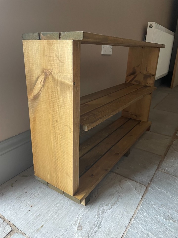 Wooden Boot and Shoe Rack Storage Unit Chunky Rustic 3 Shelves FULLY ...