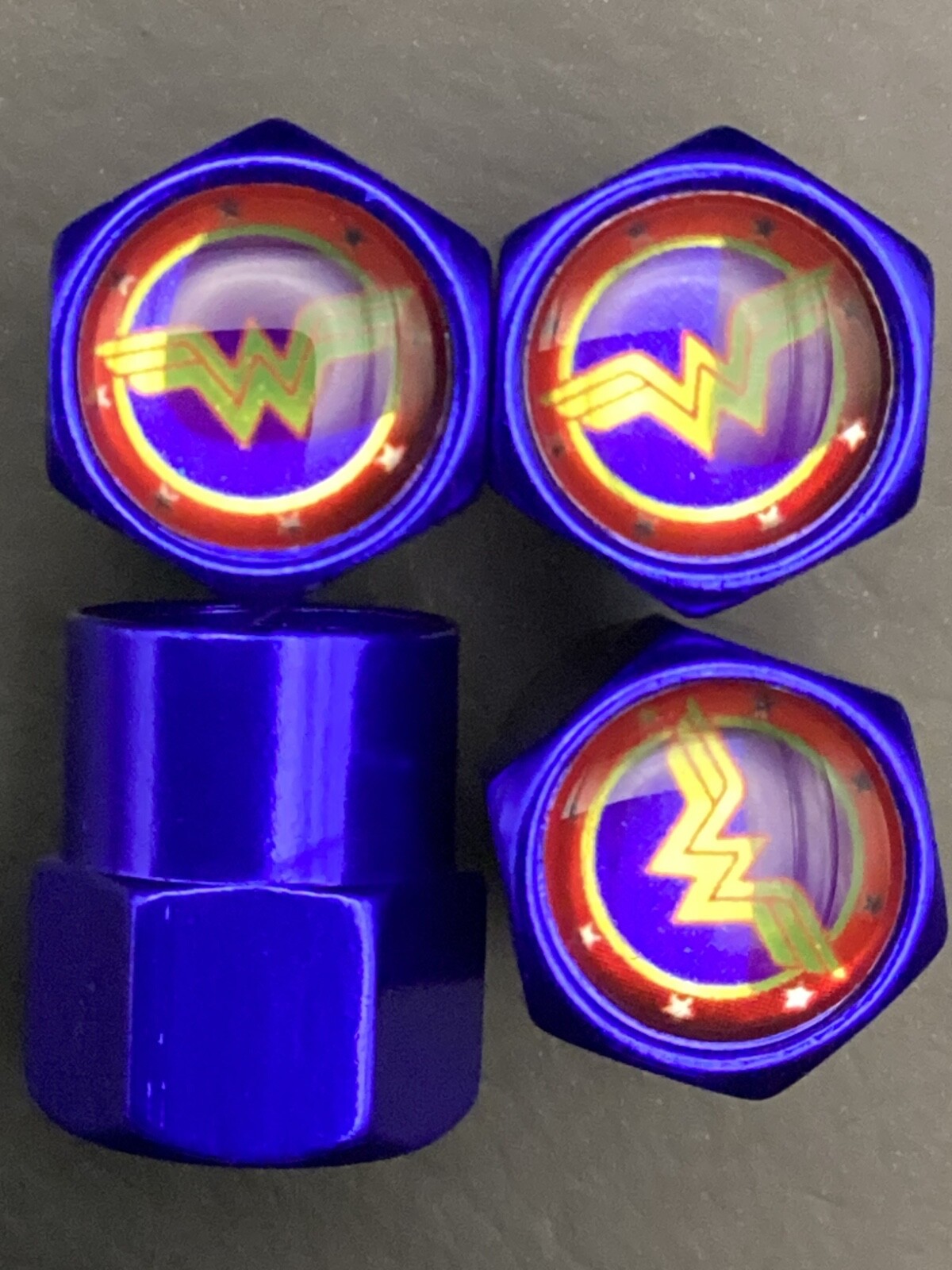 4 Pcs Set Valve Cap With Wonder Women Logo Air Valve Cap Colour Blue No ...
