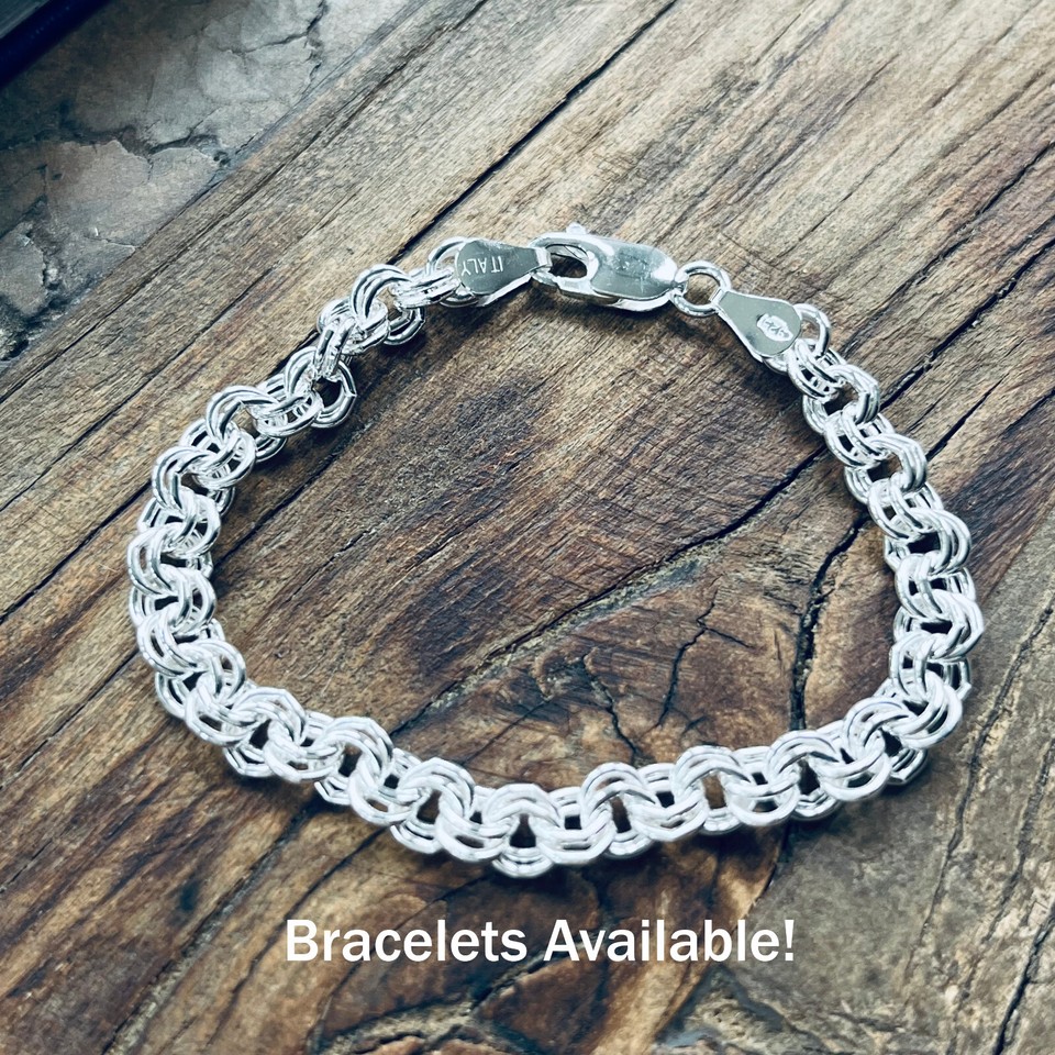 Real Solid 925 Sterling Silver Double Rolo Chain Necklace Made in Italy ...