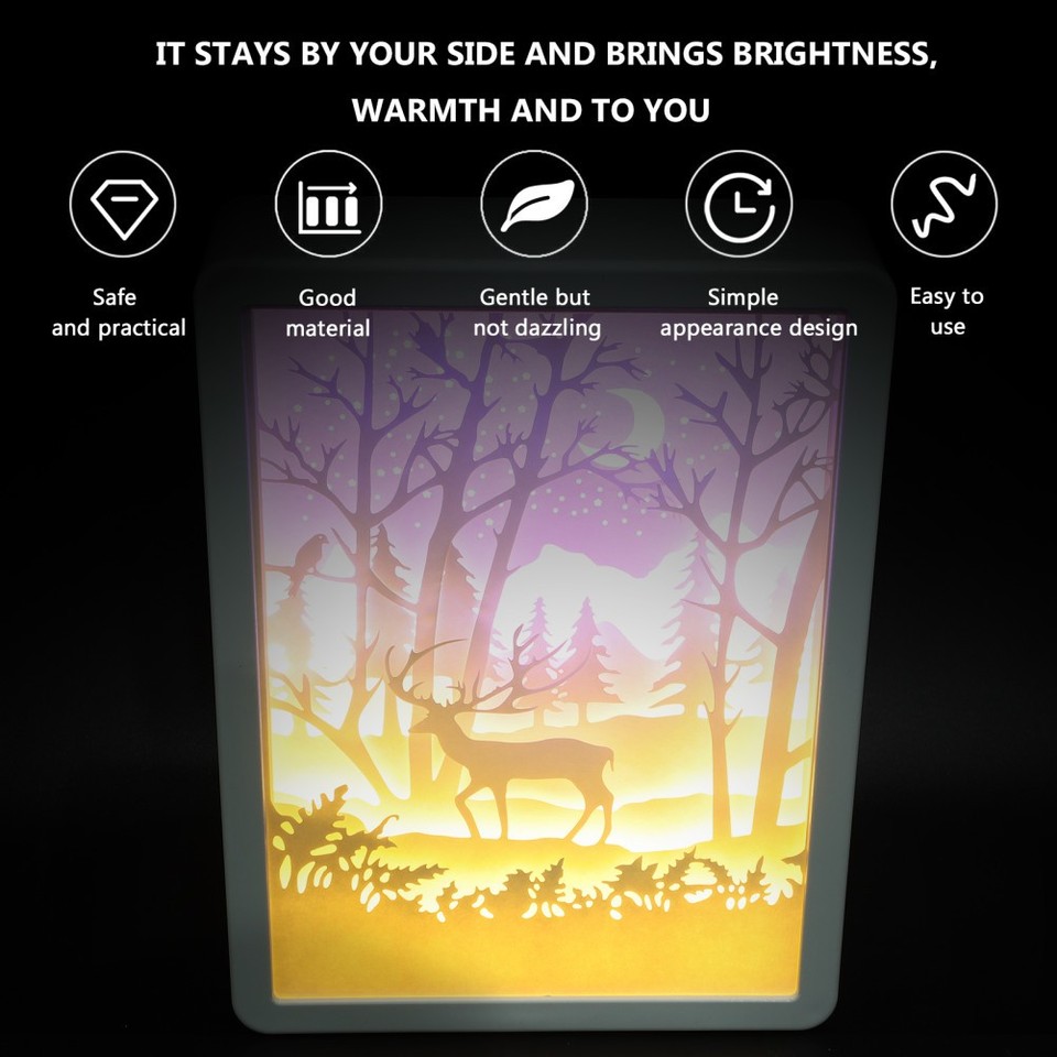Paper Cutout Deer Decor Shadow Box Lamp Christmas Night Light Animal ...