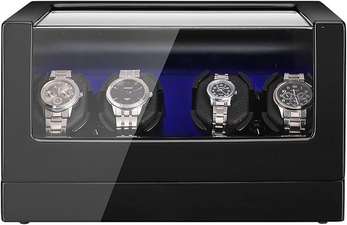 Watch Winder for 4 Automatic Watches Piano Black Ultra Quiet Speed ...
