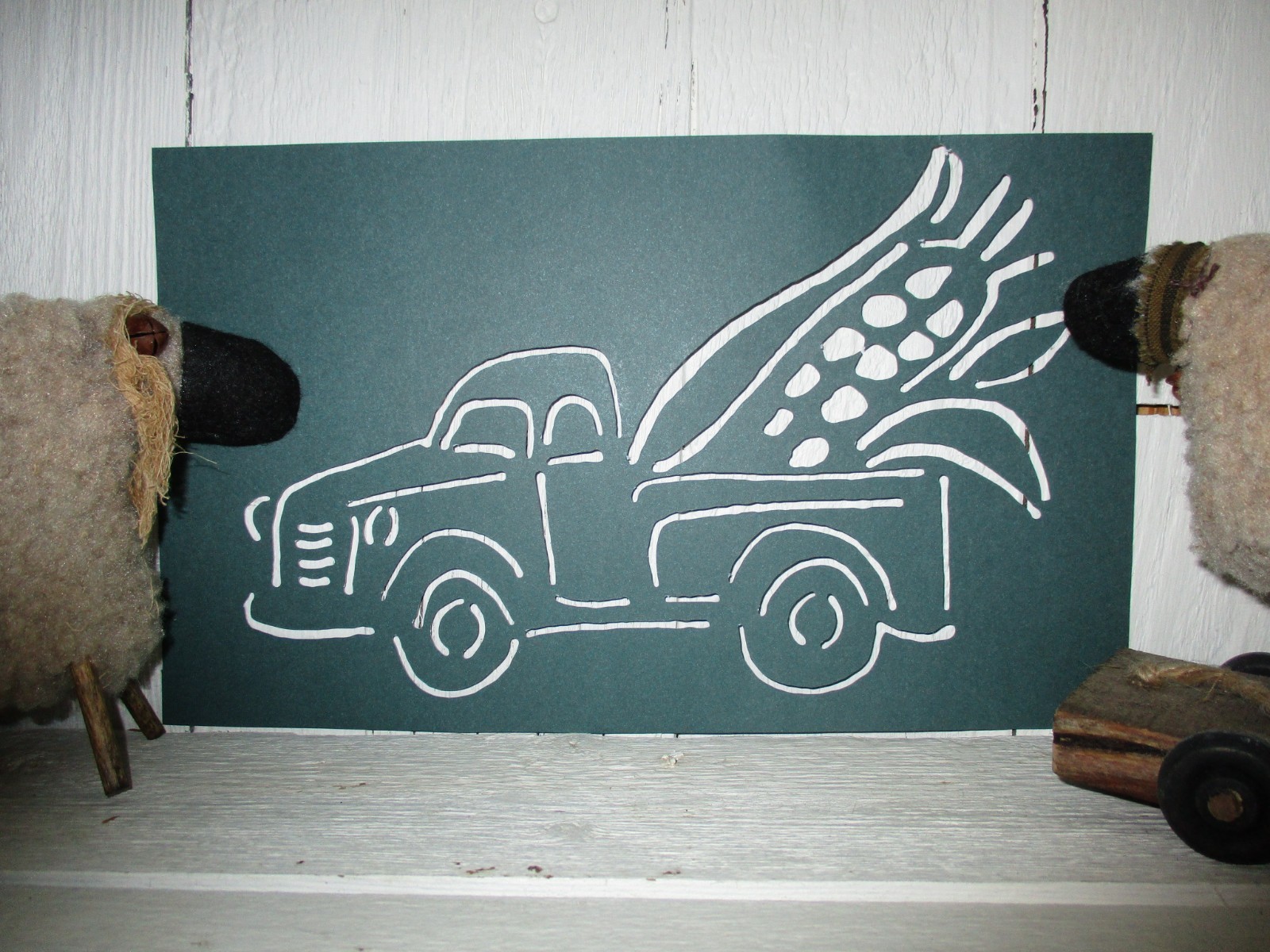 NEW Primitive old FARM TRUCK 50'S DODGE corn vintage antique cardstock ...