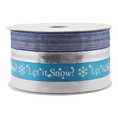 3 x Christmas Gift Wrap Spritz Fabric Ribbon 4 End X 40 Ft Blue Silver ...