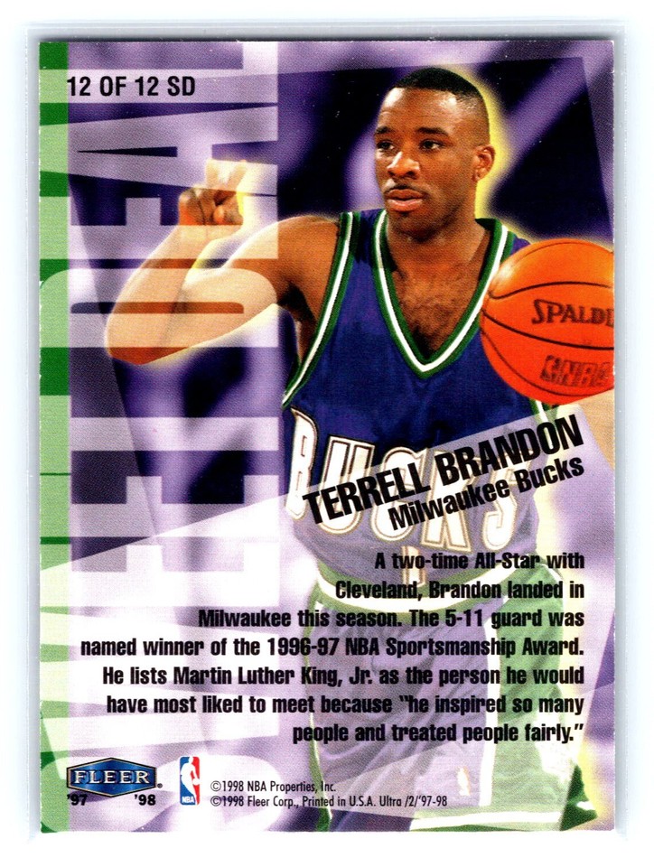 1997 Ultra #12 SD Terrell Brandon Milwaukee Bucks NM+ | eBay
