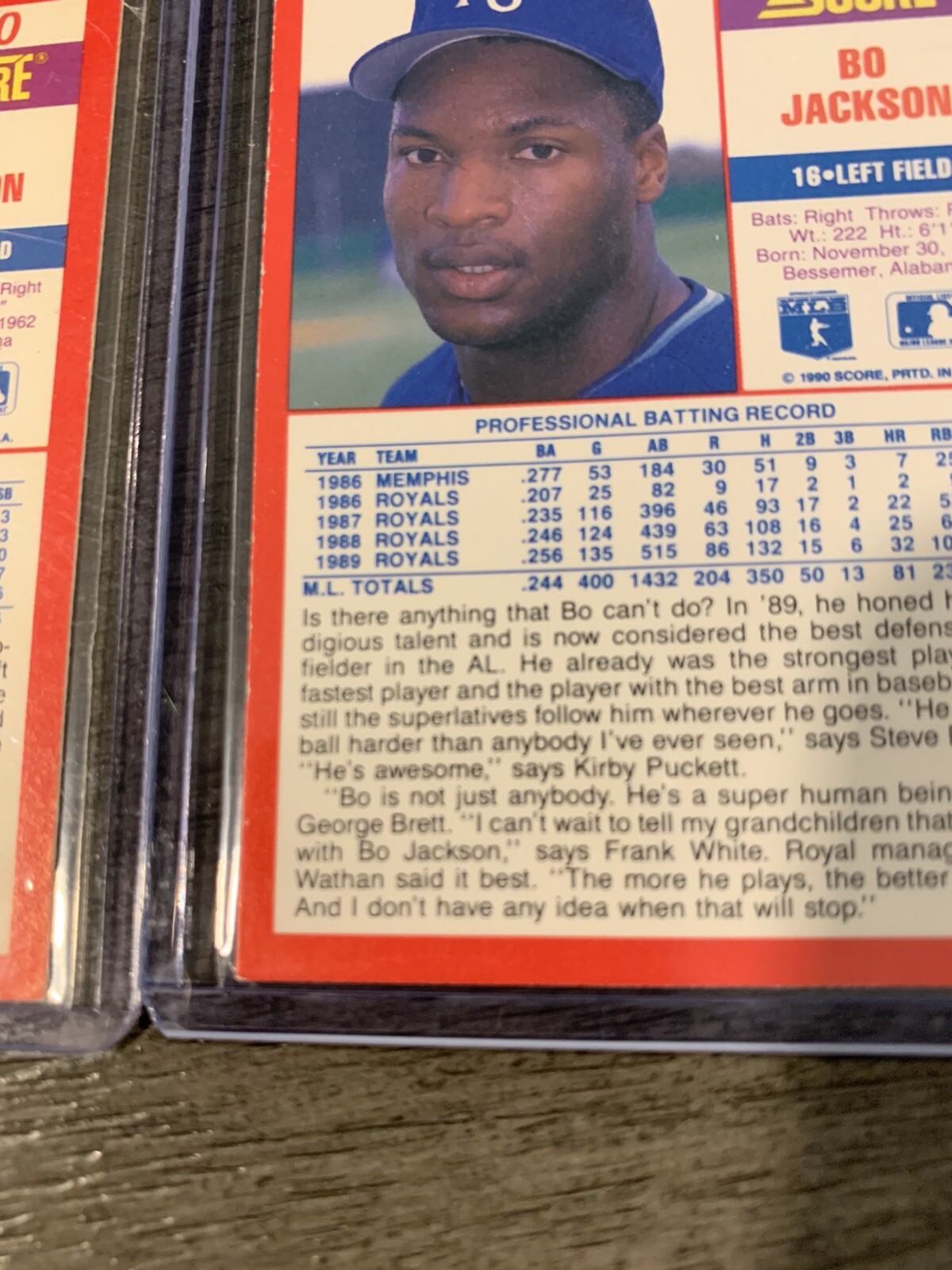 1990 Score Bo Jackson ERROR Baseball Cards (2) - Error / Corrected ...
