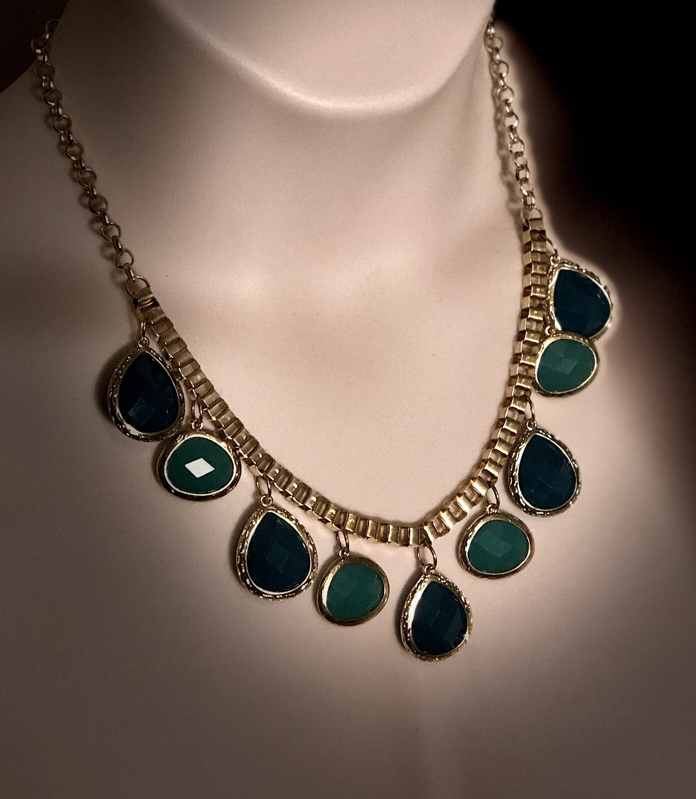 Faux Facet Cut Jade Bezel Set Bead Statement Necklace Gold Tone | eBay