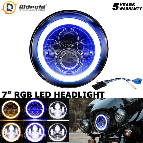 Blue/Amber Halo 7" Motorcycle LED Headlight For Yamaha V-Star 1100 650 ...