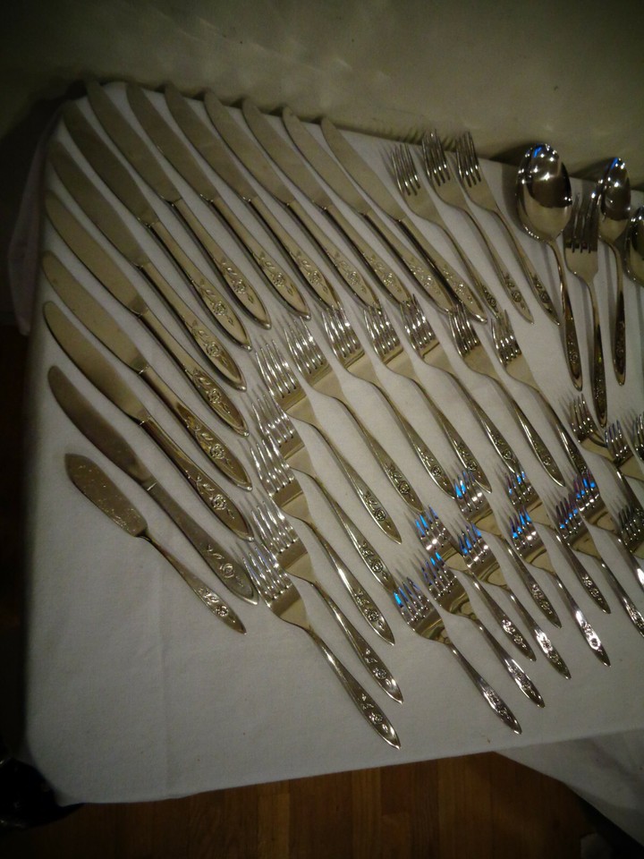 92 PC ONEIDA COMMUNITY MY ROSE STAINLESS FLATWARE 12 PIECE SETTING ...