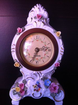 Lovely vintage German Mercedes porcelain mantel clock, Dresden, working ...