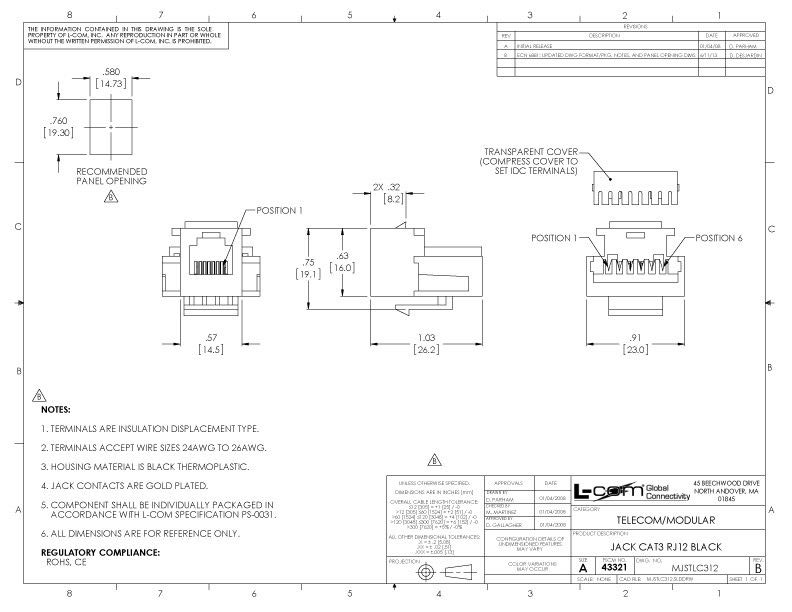 RJ12 Voice Grade Keystone IDC Jack, (6x6) (L-COM MJSTLC312) - 2074 | eBay