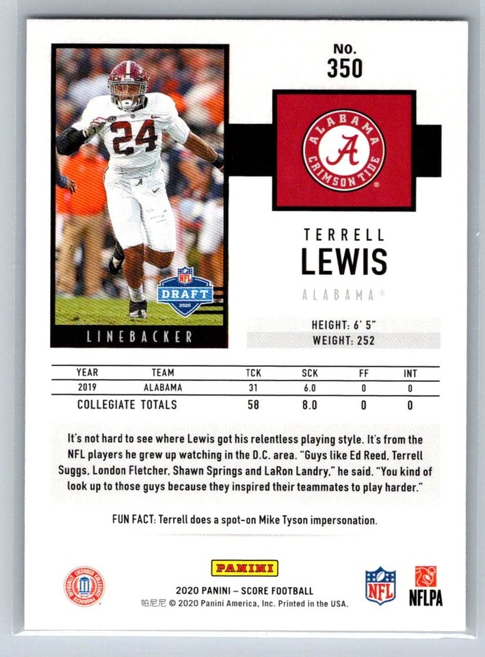 2020 Score #350 Terrell Lewis | eBay