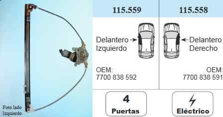 7700838592 ALZACRISTALLI ANTERIORE SINISTRO / 115559 / 1783391 PER ...