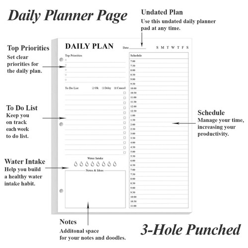 Undated Daily Planner Refill - A4 Planner Inserts, To Do List Refills ...