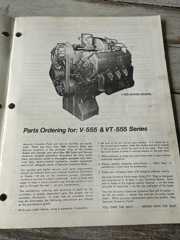Cummins V555-225/C230 VT555-225/C240 ENGINE PARTS MANUAL CATALOG BOOK ...