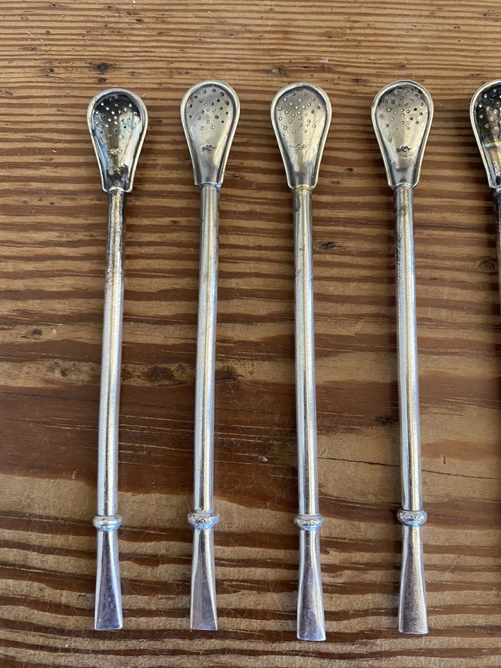 Vintage Set of 7 Antique Alpaca Eberle Bombilla Silver Plate Tea ...