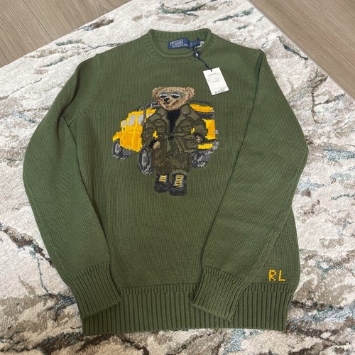 Polo Ralph Lauren Polo Bear Defender Sweater Cotton Knit Green Men's ...
