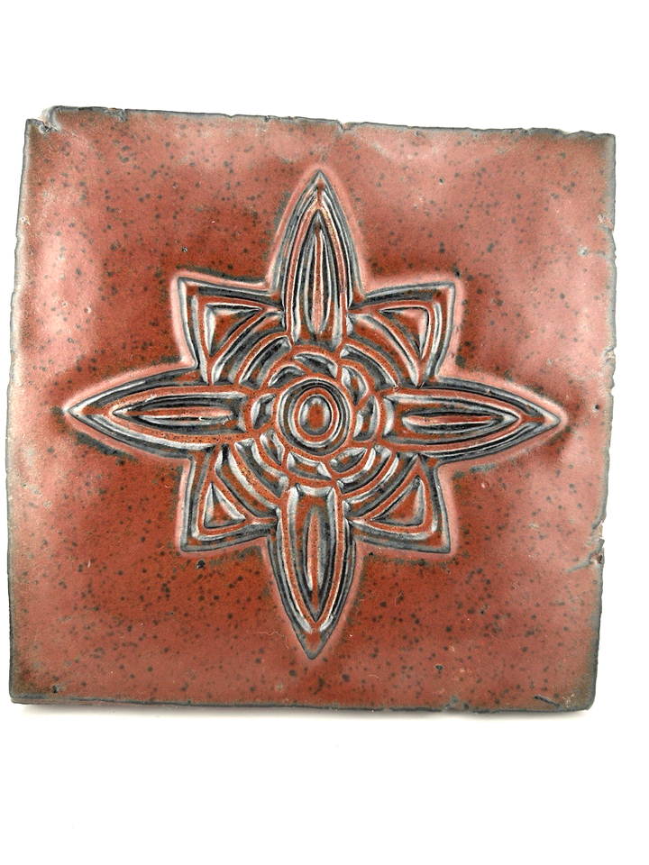 VTG Red Clay Studio Art Tile Star Floral Design | eBay