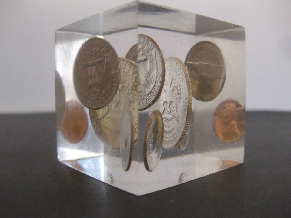 US Coins Type Set In A Lucite Block Mid 1960's Half Quarter Dime Nickel ...