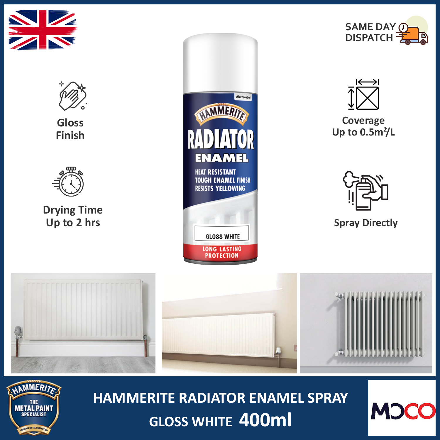 Hammerite Radiator Enamel Aerosol Metal Spray Paint Satin Gloss White ...