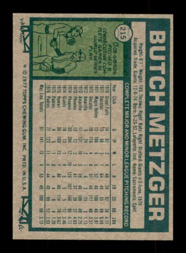 1977 Topps #215 Butch Metzger EXMT Padres 227559 | eBay