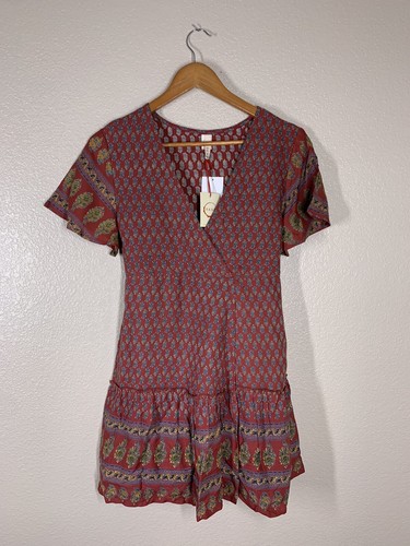 RAGA Avah Faux Wrap Mini Dress Small S Anthropologie Boho | eBay