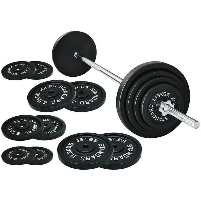 Cast Iron Standard Weight Set 95 Lb W/ 5 Ft Barbell & Star Locking ...
