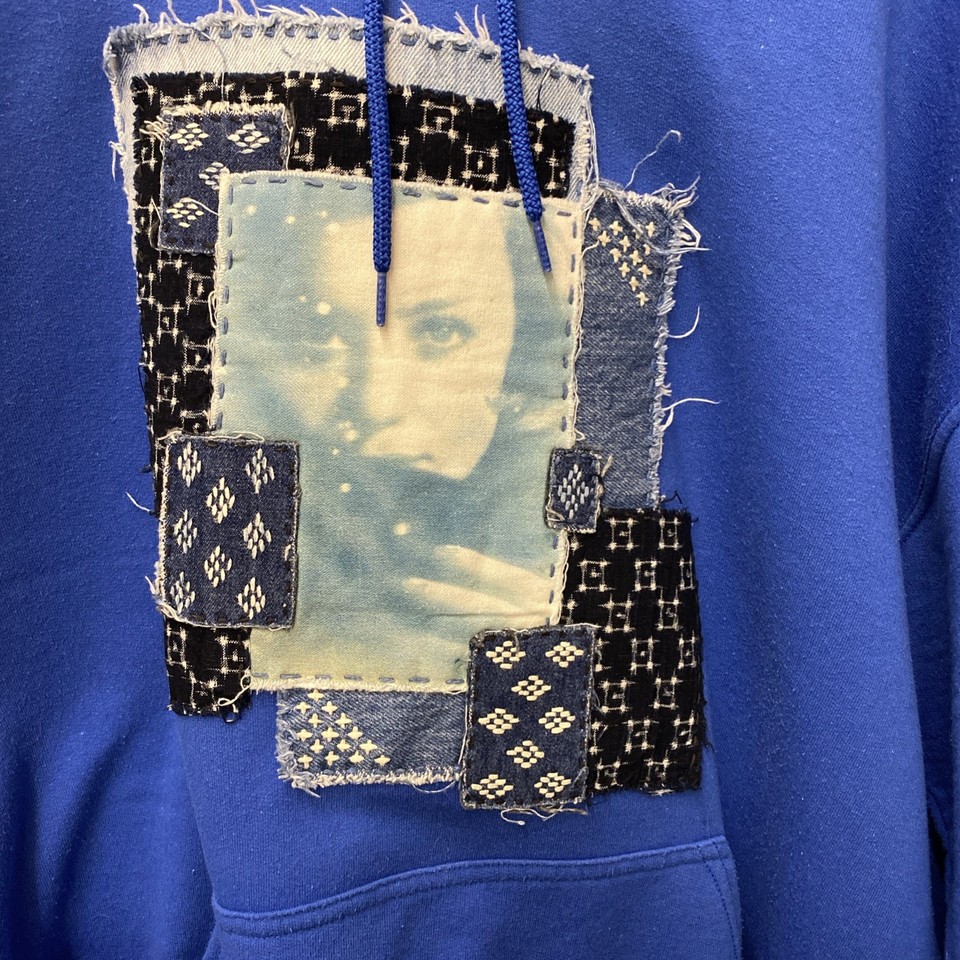 Sashiko Embroidered Hand Sewn Unique Hoodie Size Large | eBay UK