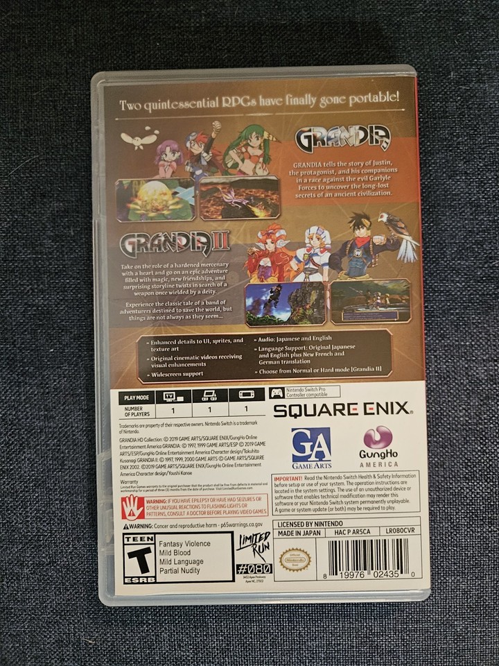 Grandia HD Collection (Nintendo Switch) Limited Run Games #80 Complete ...