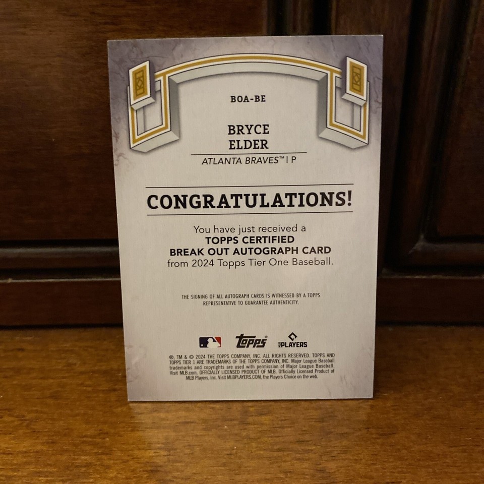 2024 Topps Tier One Bryce Elder Auto /199 Atlanta Braves #BOA-BE ...