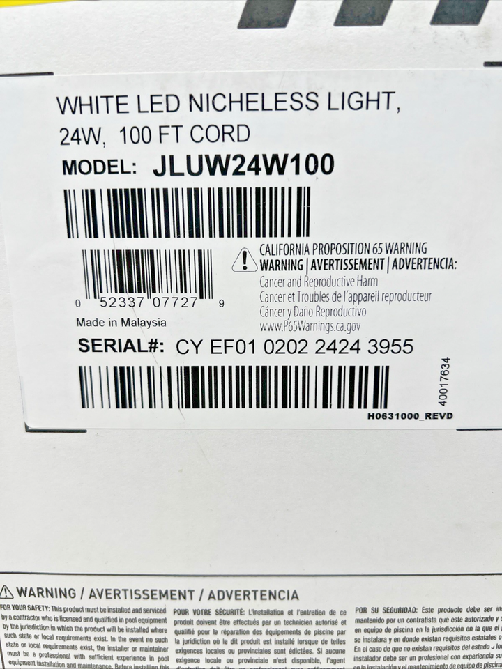 Jandy HydroCool White 24W 100 Ft LED JLUW24W100 Pool Light, New In ...