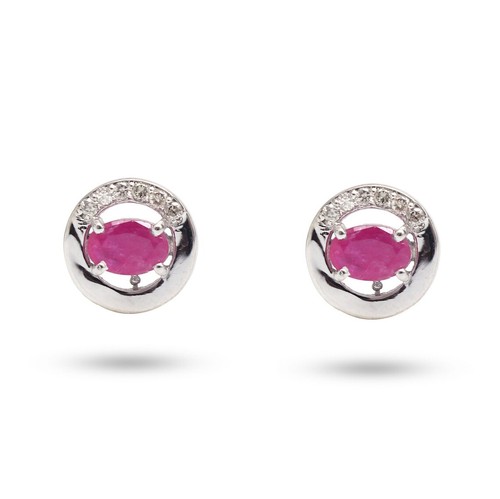 Natural Ruby Oval Cut Diamond Gemstone Oval Style Stud, 925 Sterling ...