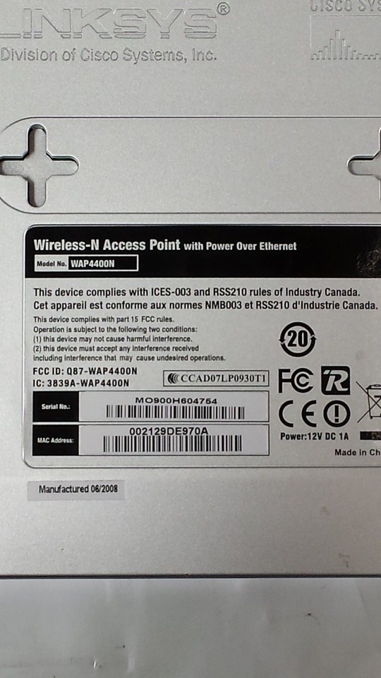 Cisco Linksys Wireless-N Access Point Gigabit PoE AP WAP4400n | eBay