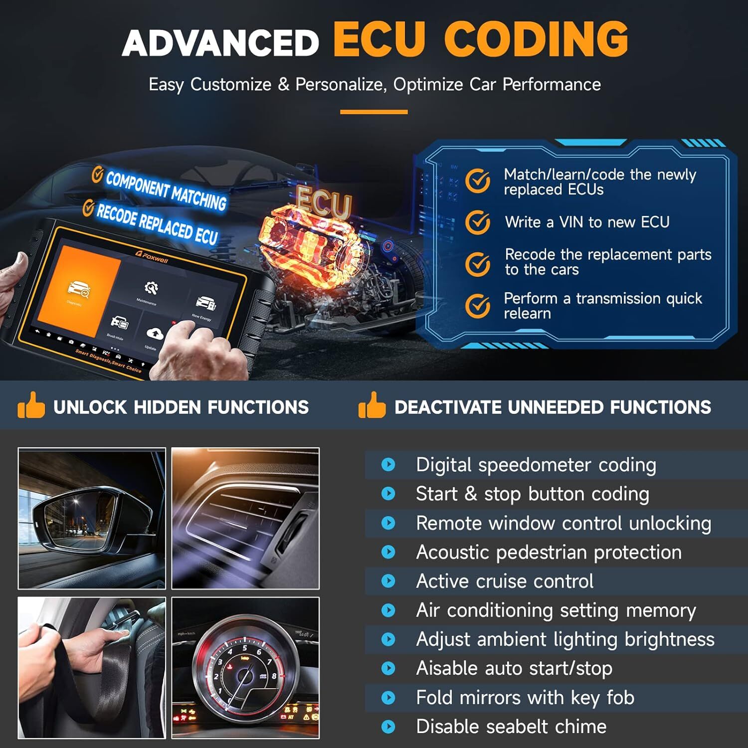 FOXWELL GT75 PRO AUTO VIN ECU Coding ALL System Car Diagnostic Scan Pad ...