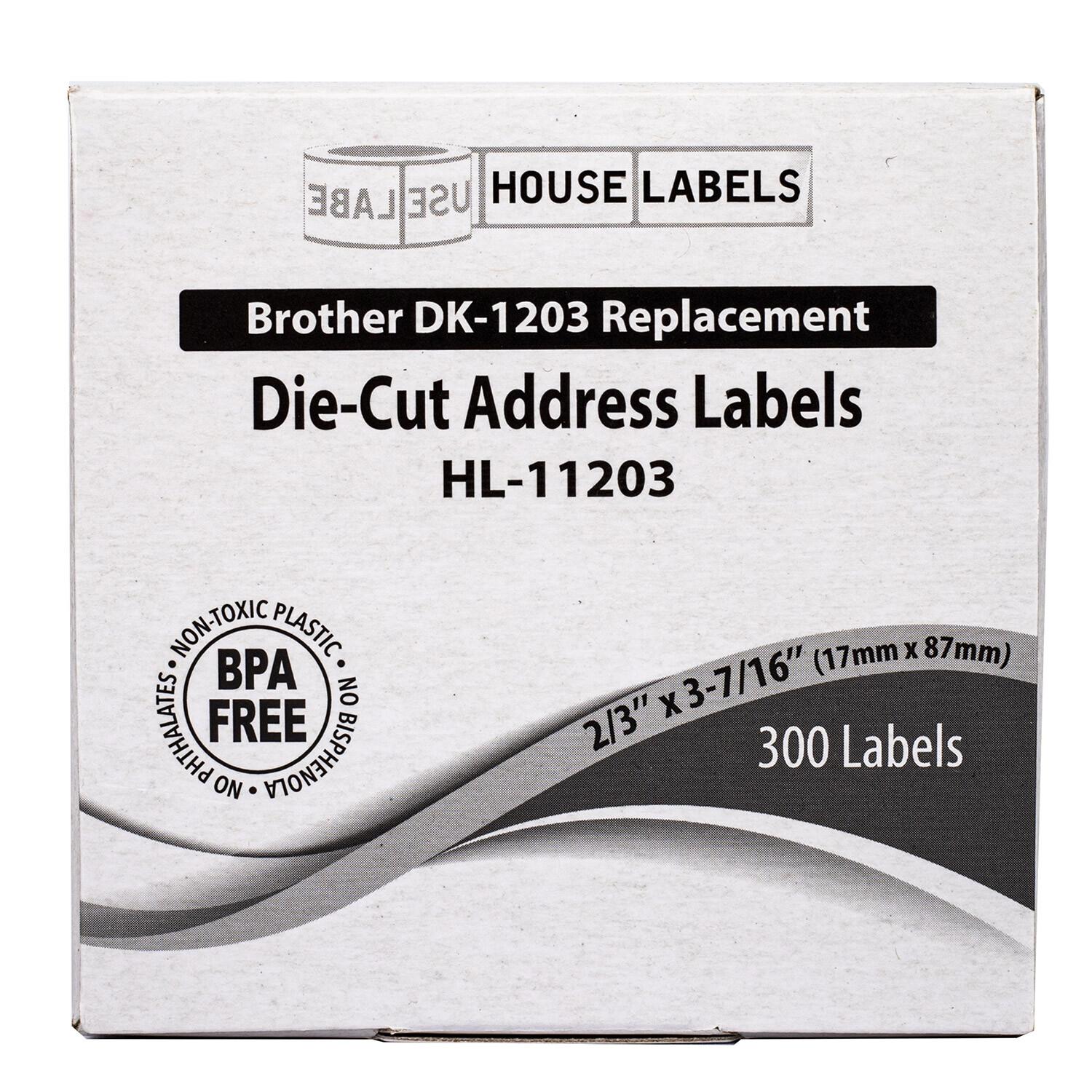 Non-OEM Fits BROTHER DK-1203 Labels - (4) Rolls of 300 + (1) REUSABLE ...