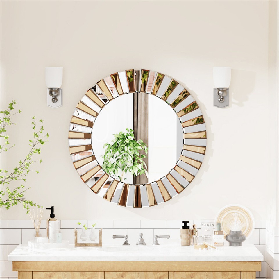 Modern Glam Circular Sunburst Wall Mirror Round 3D Accent Mirror Home ...