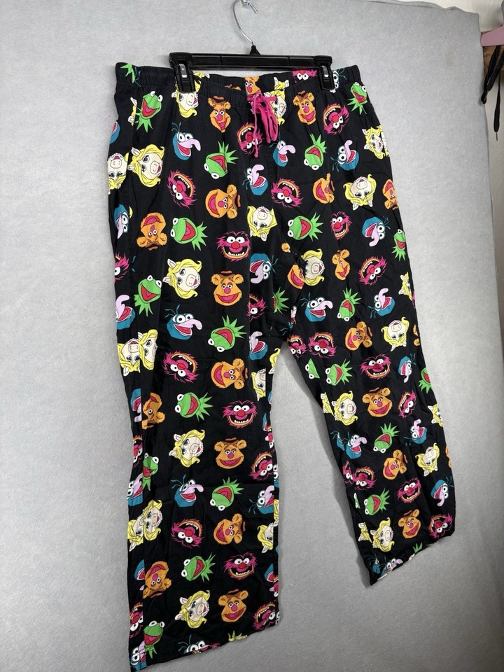 Disney The Muppets Lounge Pajama Sleep Pants Sz XL Black Kermit Piggy ...