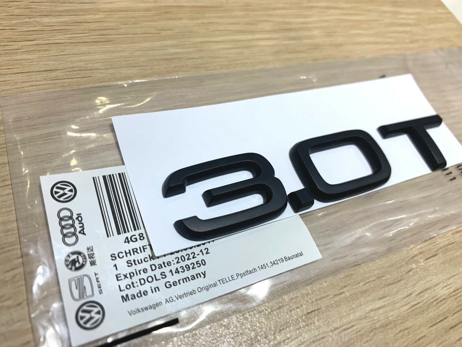 OEM Side / Rear Boot Trunk 3.0T Matte Black Badge for AUDI A4 A5 A6 A7 ...