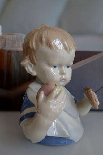 RS Wagner & Apel Porzellan Figur Kinder Büste Kopf Junge mit Apfel GDR ...