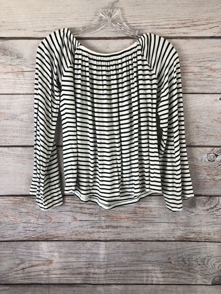 Cotton On Black/White Striped Elastic Waist Top EUC Women's Size S | eBay