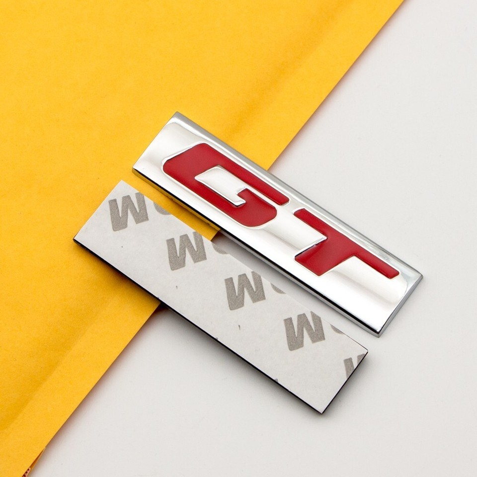 2Pcs Chrome Red GT Logo Metal Letter Emblem Door Fender Sticker Racing ...