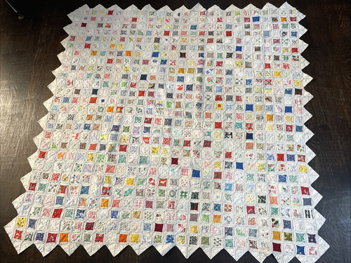 Vintage Hand Stitched Cathedral Window Pattern Quilt Throw Wall Hanging ...