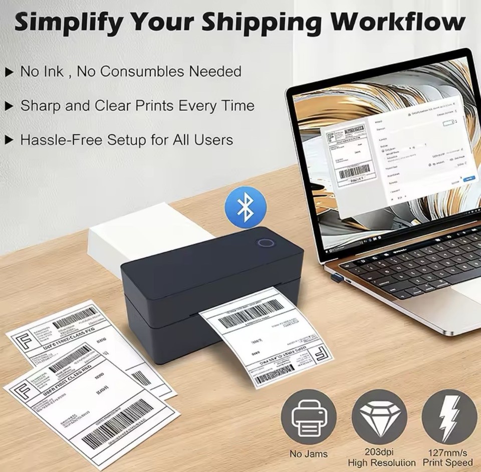 Shipping Label Printer Bluetooth+USB for 4X6 Label Royal Mail Evri DPD ...