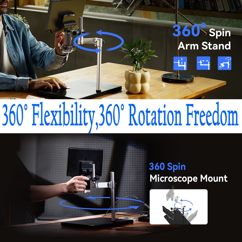 TOMLOV 4K Digital Microscope 2000X Spin Arm Stand 10.1" 52MP Coin ...