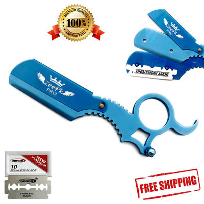 BEARD WET CUT THROAT SMART STRAIGHT RAZOR BLADE HOLDER (SHAVETTE) + 10 ...