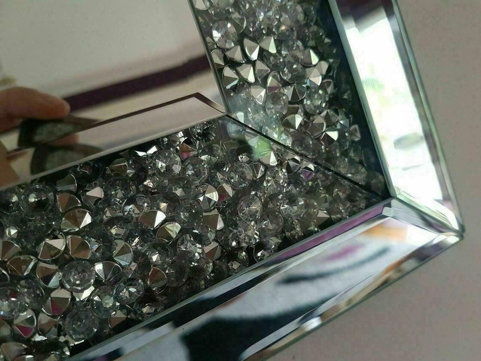 Crushed Diamond Wall Mirror diamante Gems Crystal Sparkly Silver Large ...