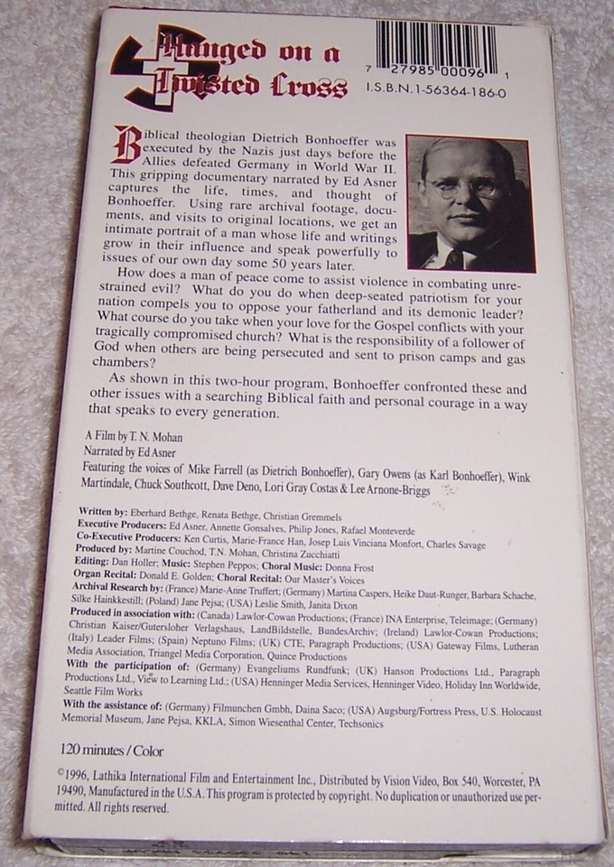 Hanged on a Twisted Cross VHS Video Dietrich Bonhoeffer 727985000961| eBay