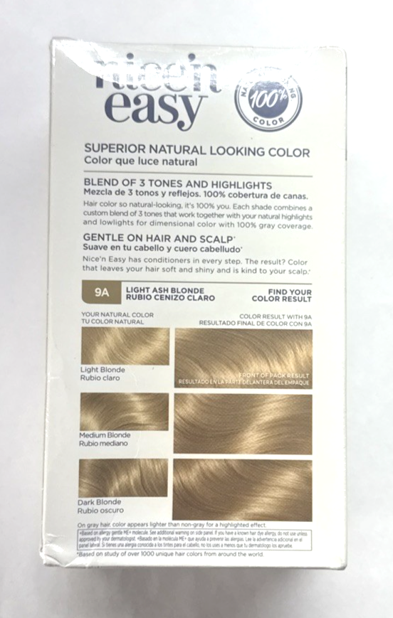 Clairol Nice 'N Easy Permanent Hair Color 9A Light Ash Blonde Sealed ...