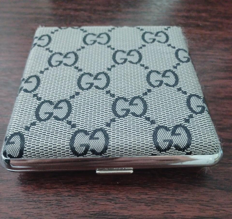 Gucci Cigarette Case GG Monogram Canvas Metal Light Blue Vintage Rare ...